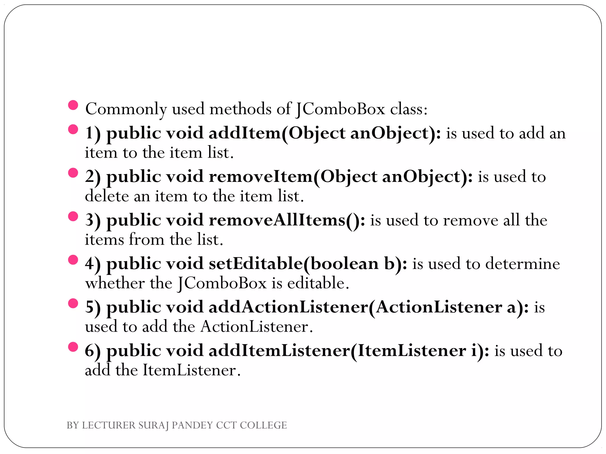 Basic Using Of Swing In Java Ppt Programming Languages Computing 3689