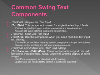SWING USING JAVA WITH VARIOUS COMPONENTS | PPTX