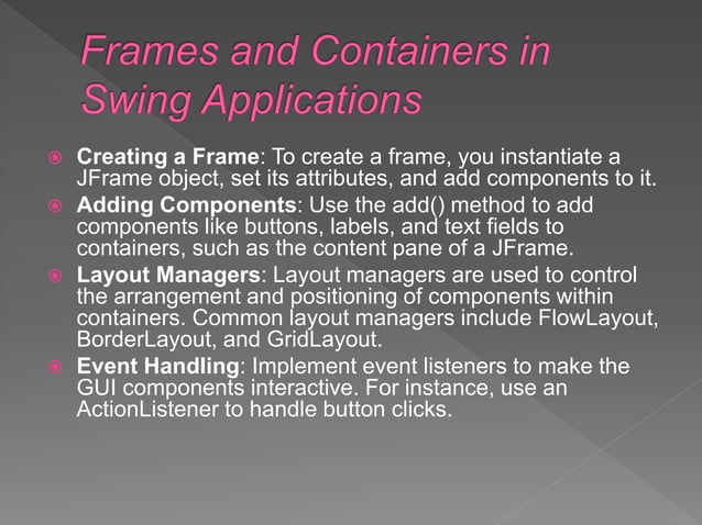 SWING USING JAVA WITH VARIOUS COMPONENTS | PPTX