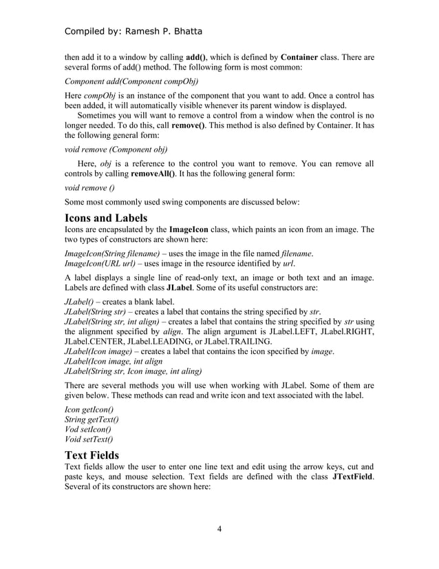 java swing notes in easy manner for UG students | PDF