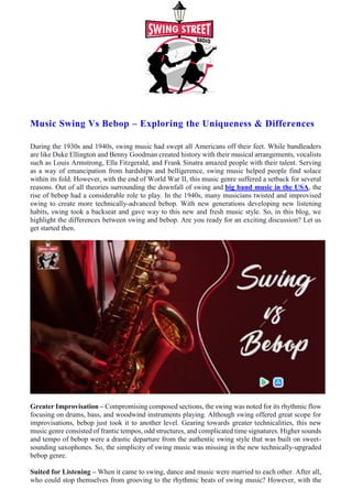 Swing bebop exploring the uniqueness and differences | PDF