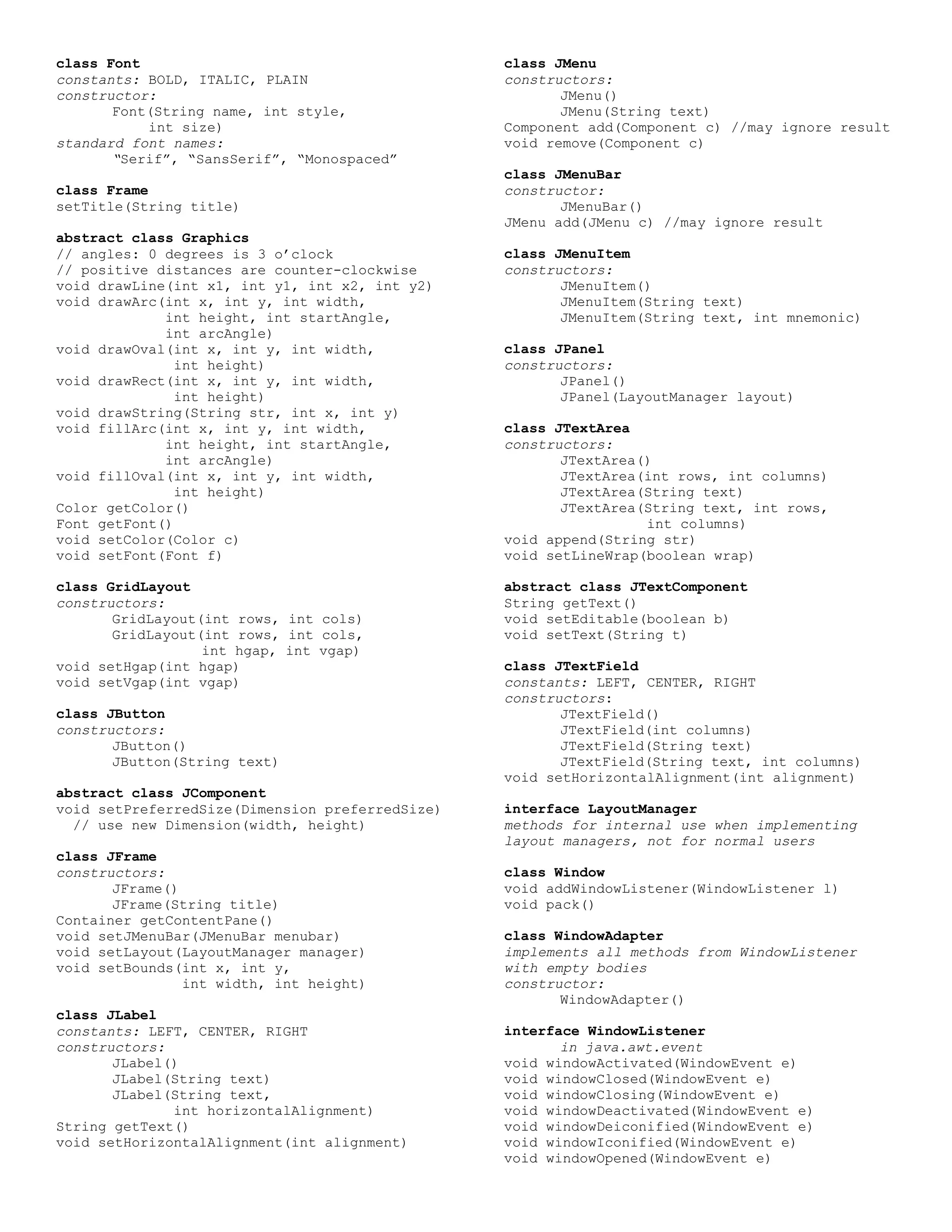 swingcheat - resumen de Swing en 2 paginas | PDF
