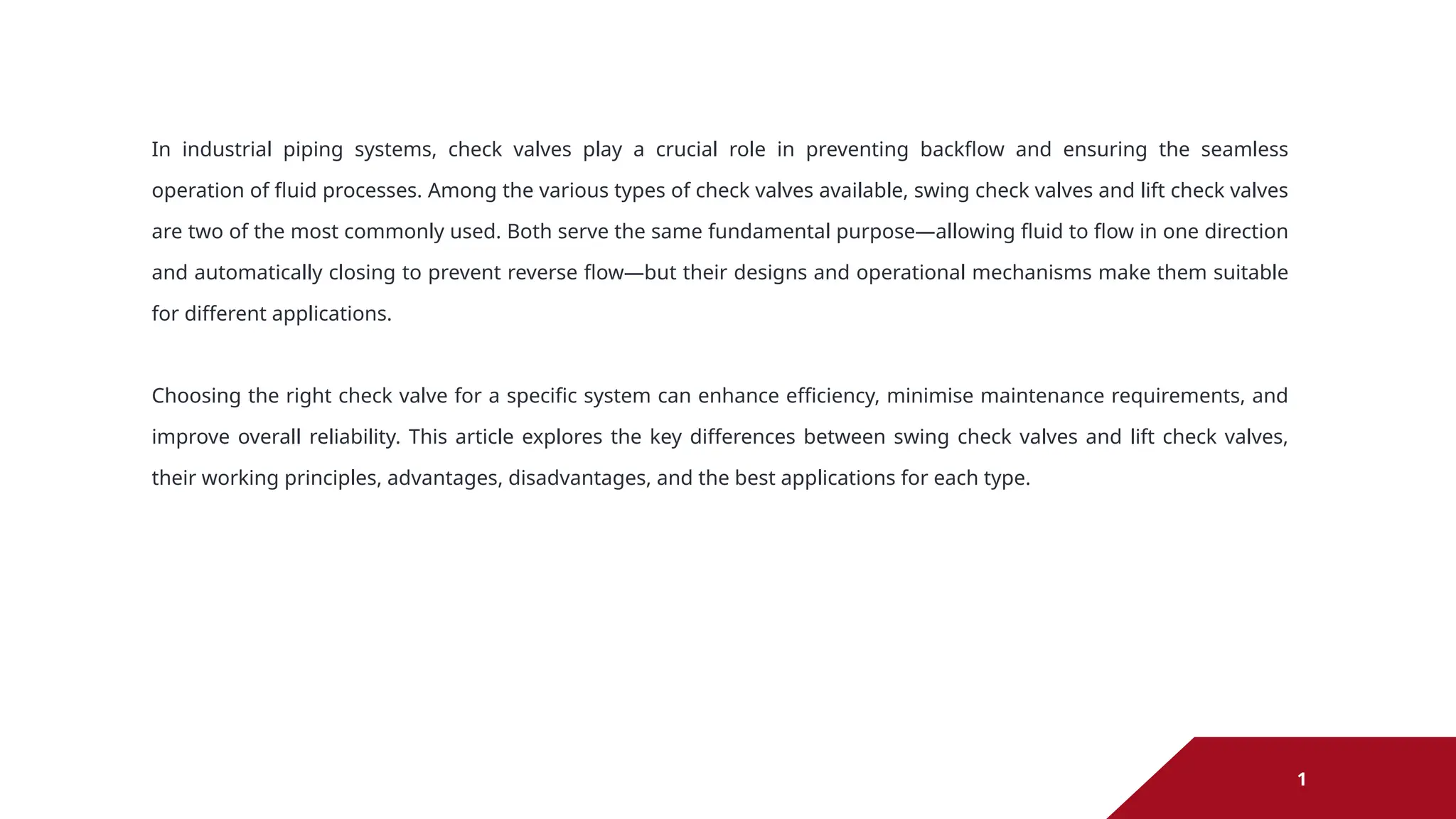 Choosing Between Swing and Lift Check Valves | PPT