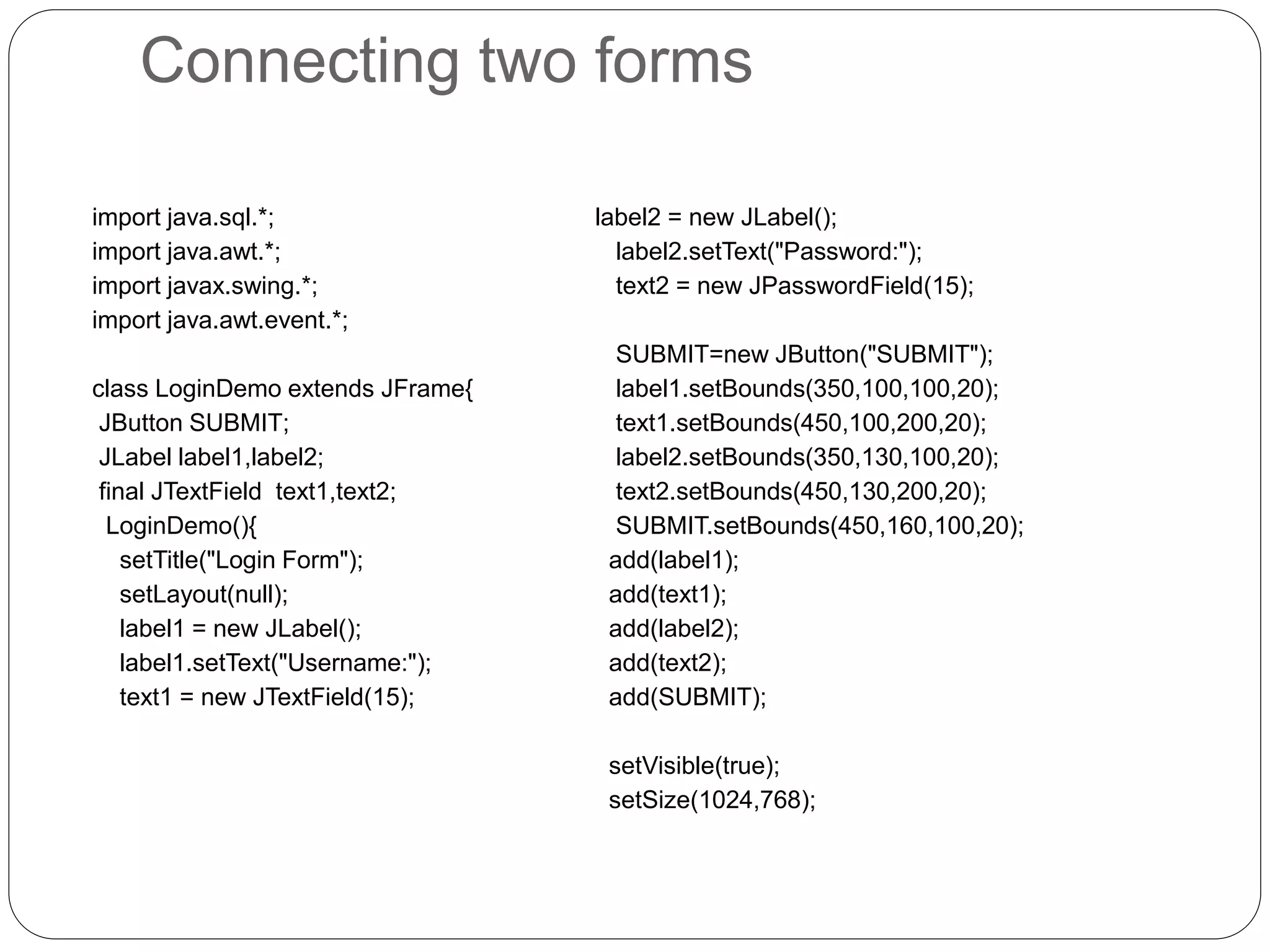 Swing database(mysql) | PPT