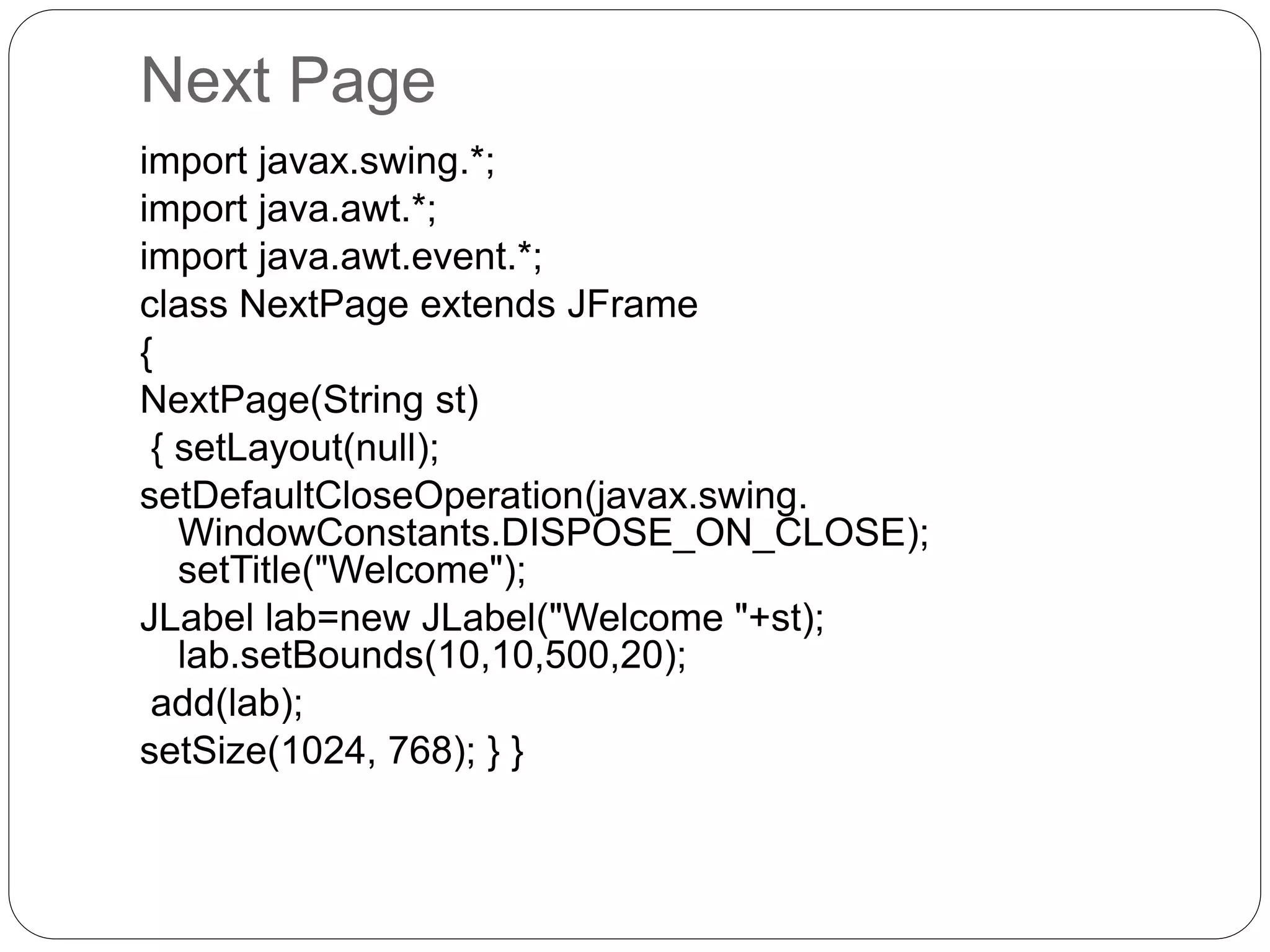 Swing database(mysql) | PPT