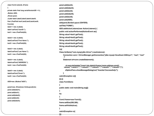 Swing database(mysql) | PPT