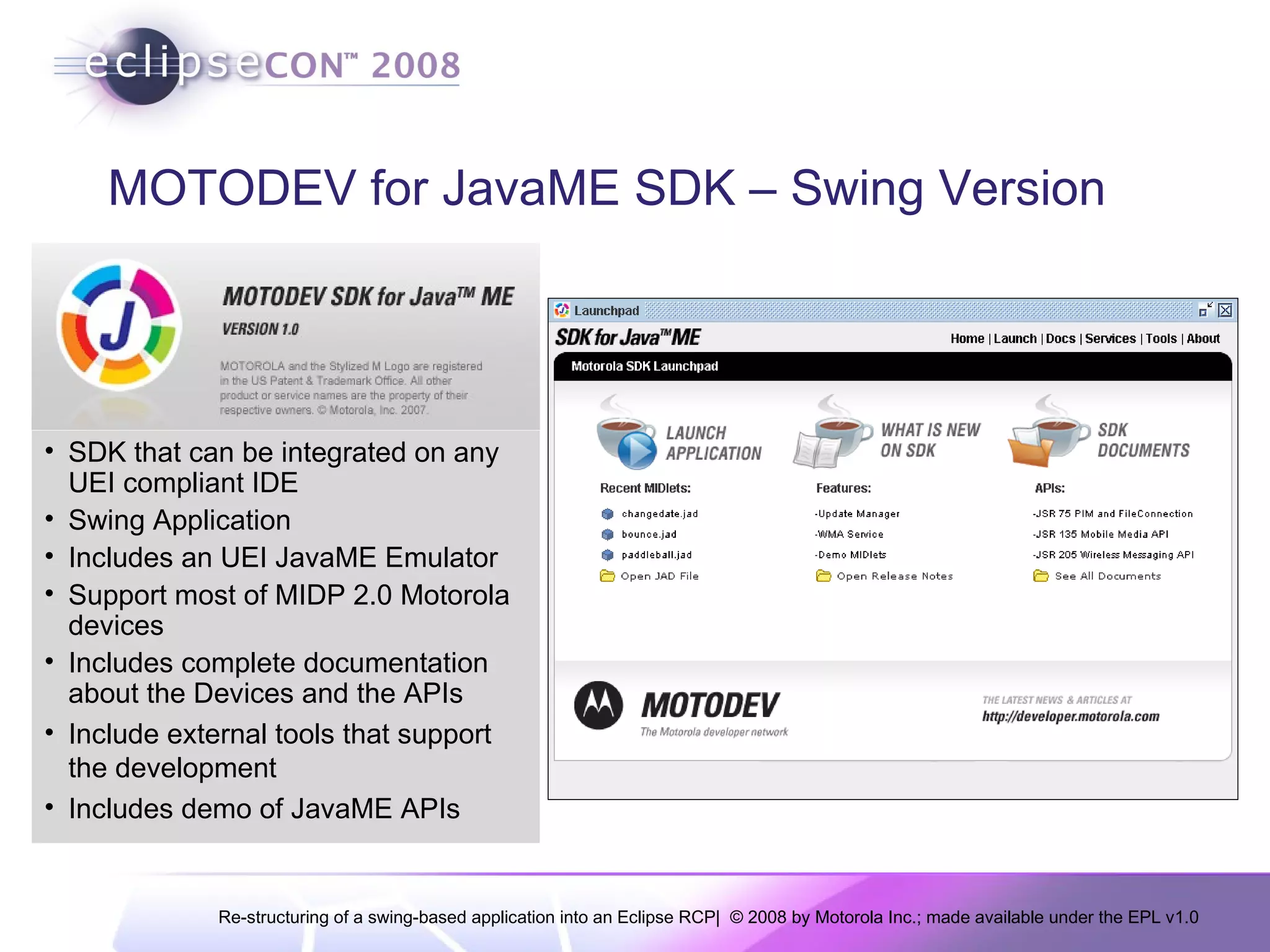 Re-structuring of a swing-based application into an Eclipse RCP | PPT