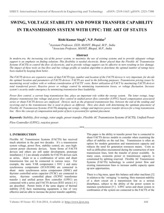 Swing, voltage stability and power transfer capability in transmission system with upfc | PDF ...