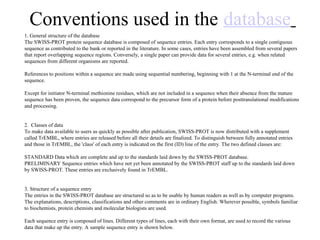 Characteristic features of swiss-prot-Protein database ot | PPT