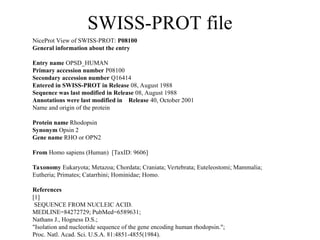 Characteristic features of swiss-prot-Protein database ot | PPT