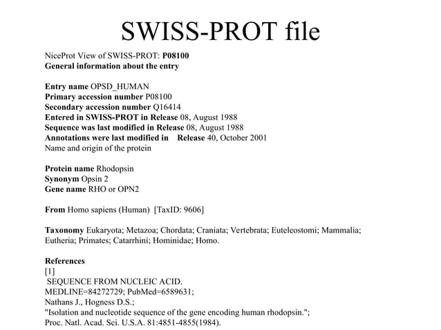 Characteristic features of swiss-prot-Protein database ot | PPT