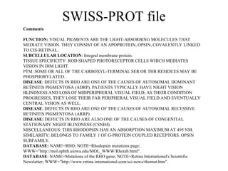 Characteristic features of swiss-prot-Protein database ot | PPT