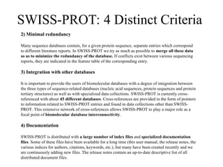 Characteristic features of swiss-prot-Protein database ot | PPT