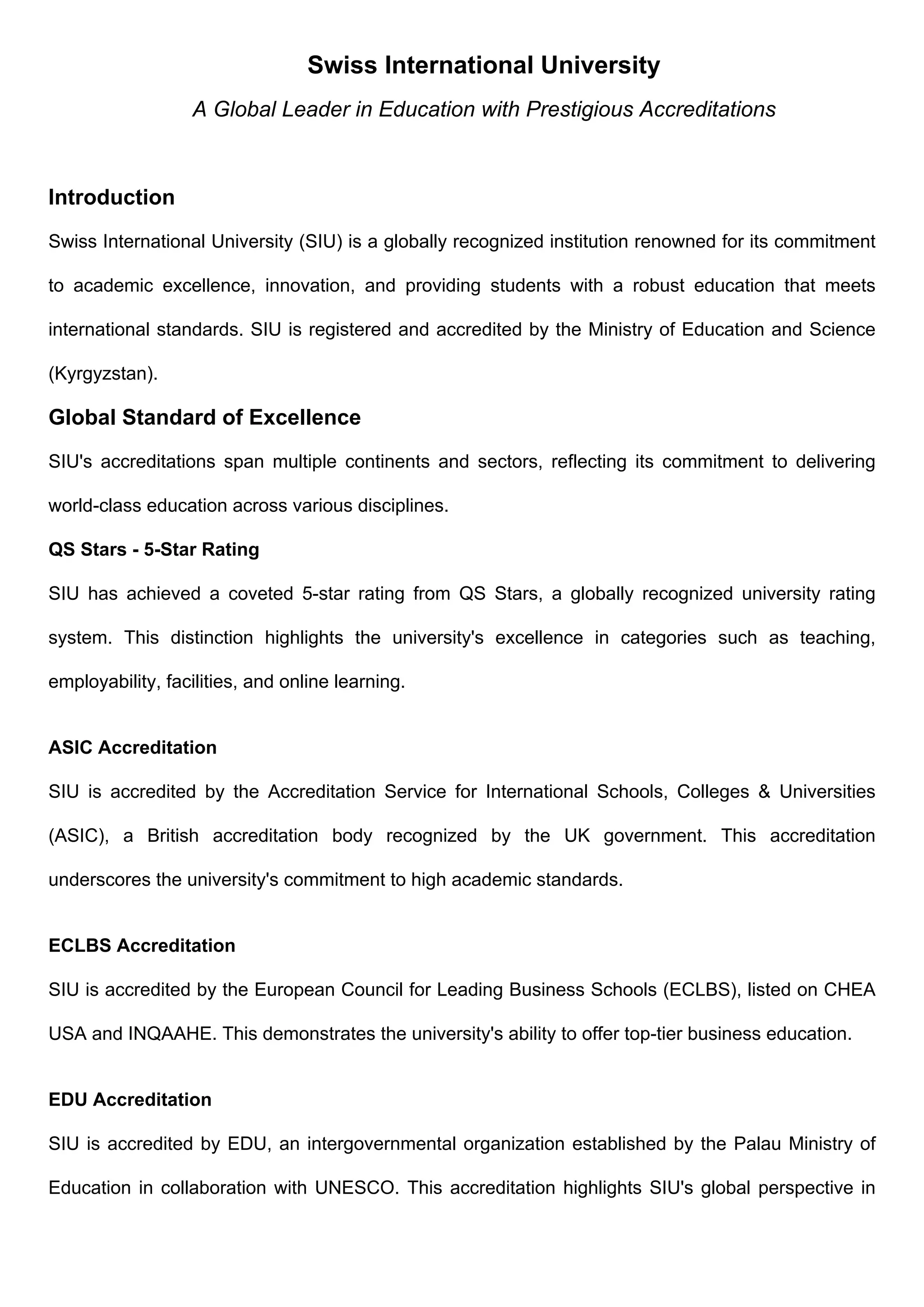 Swiss International University: A Global Leader in Education with ...