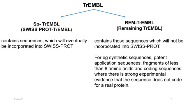 Swiss prot database | PPTX | Databases | Computer Software and Applications