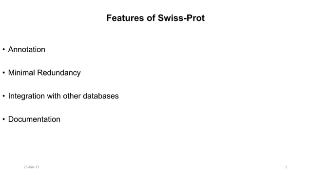 Swiss prot database | PPTX | Databases | Computer Software and Applications