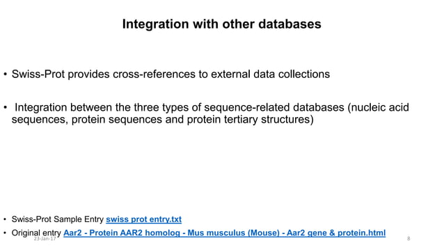 Swiss prot database | PPTX | Databases | Computer Software and Applications
