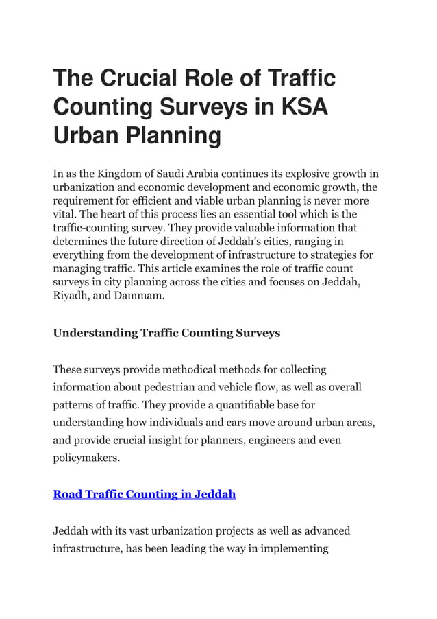 The Crucial Role of Traffic Counting Surveys in KSA Urban Planning ...