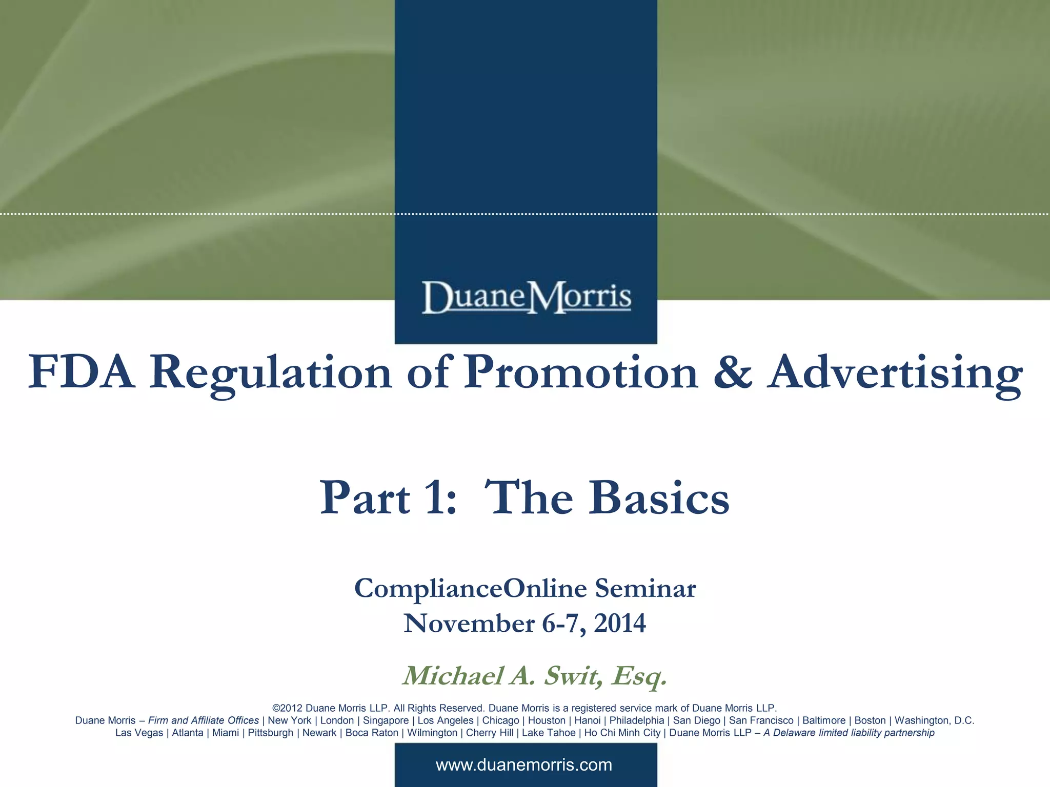 FDA Regulation of Drug and Device Advertising and Promotion -- The ...