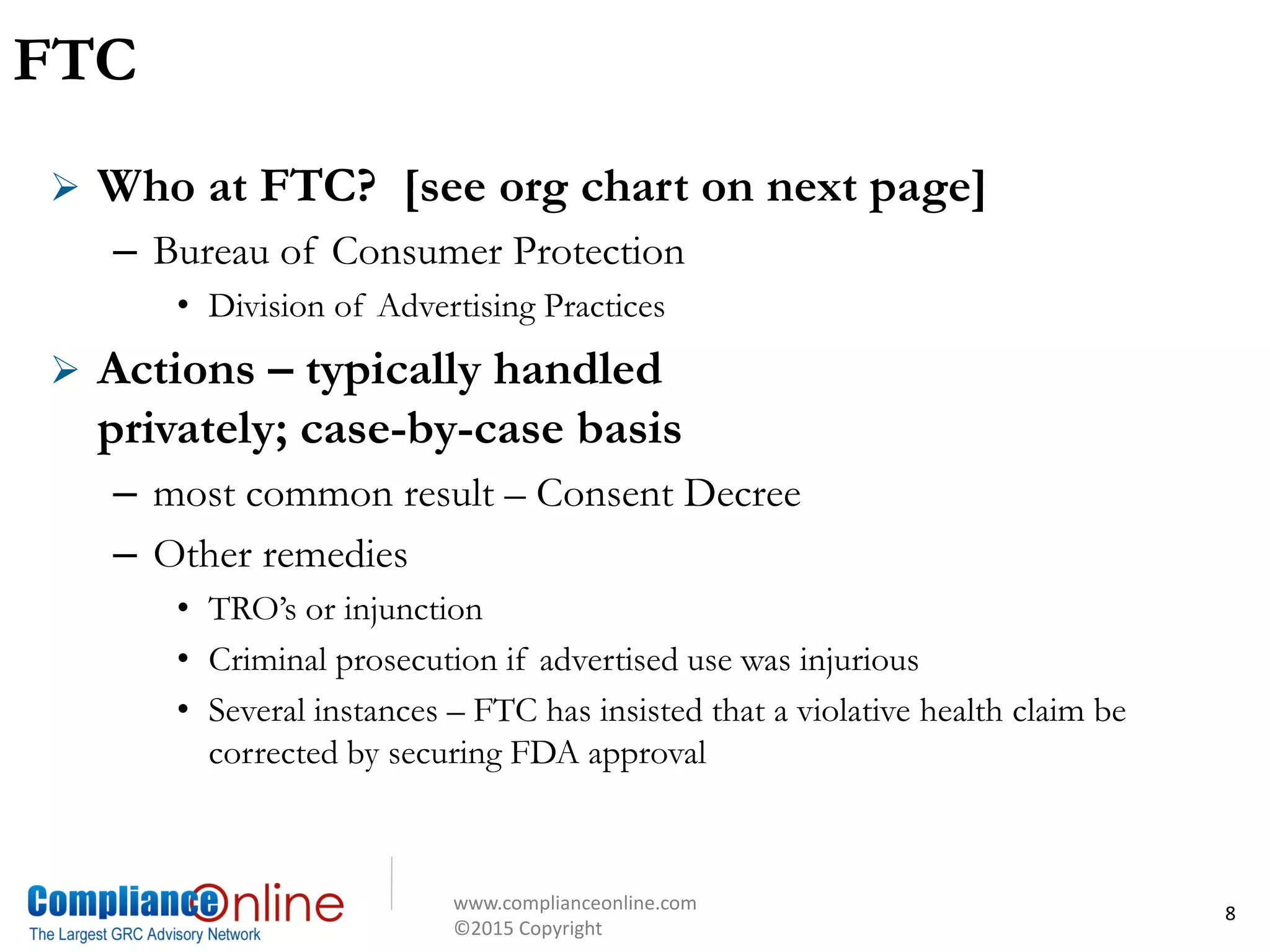 FDA Regulation of Promotion & Advertising Part 7: FTC Regulation | PDF