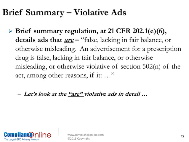 FDA Regulation of Promotion & Advertising -- Part 1: The Basics | PPT