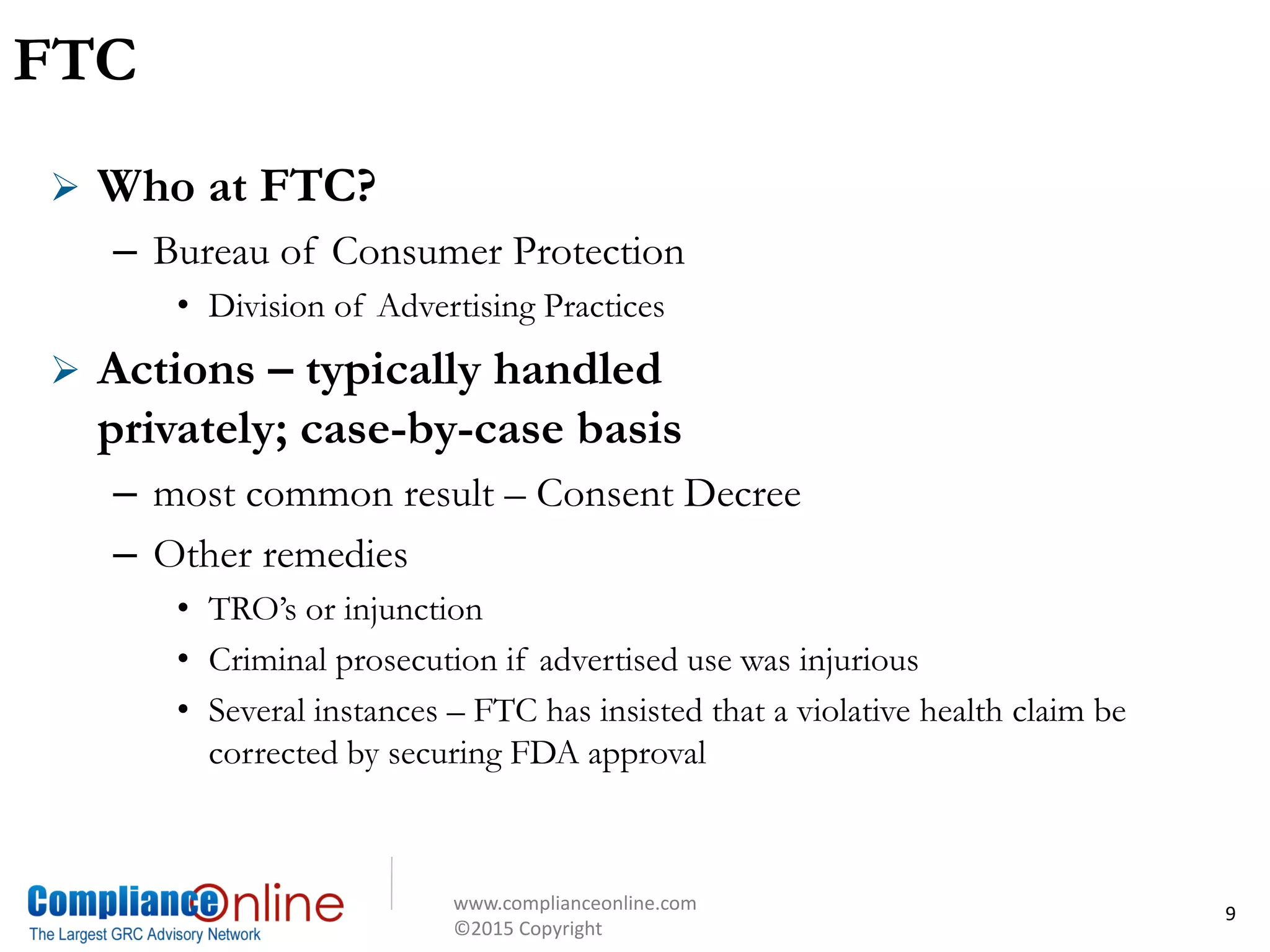 FDA Regulation of Promotion & Advertising -- Part 7: FTC Regulation ...