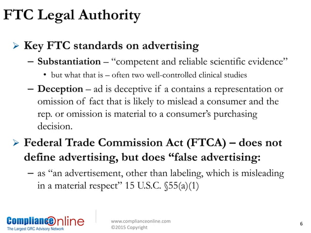 FDA Regulation of Promotion & Advertising -- Part 7: FTC Regulation | PPT