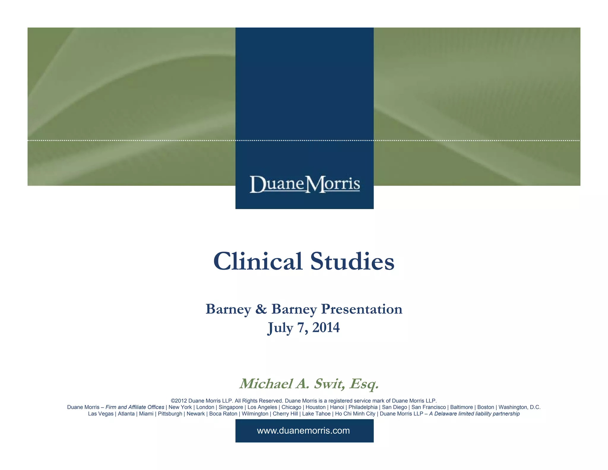 Clinical Studies -- Overview of FDA Regulation | PDF