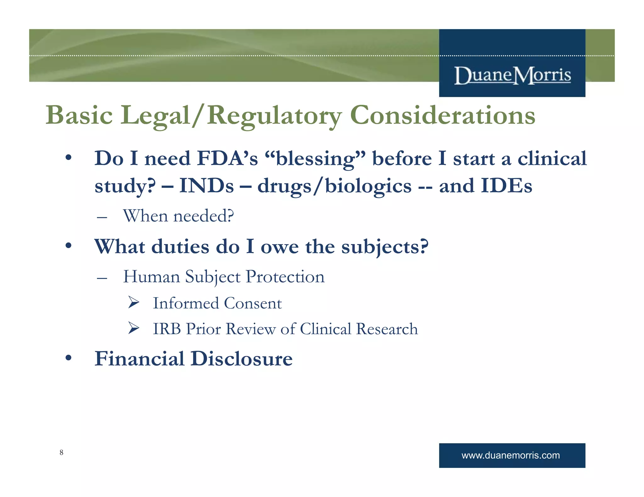 Clinical Studies -- Overview of FDA Regulation | PDF