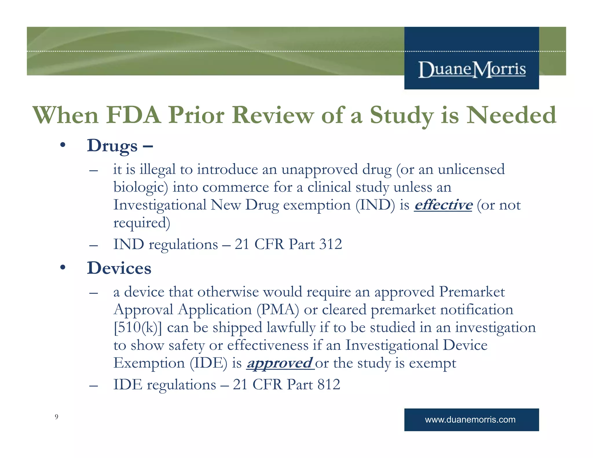 Clinical Studies -- Overview of FDA Regulation | PDF