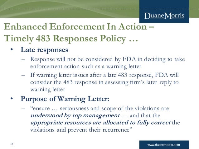 Successfully Responding to FDA Inspections (483s) & Warning Letters Successfully Responding to FDA Inspections (483s) & Warning Letters