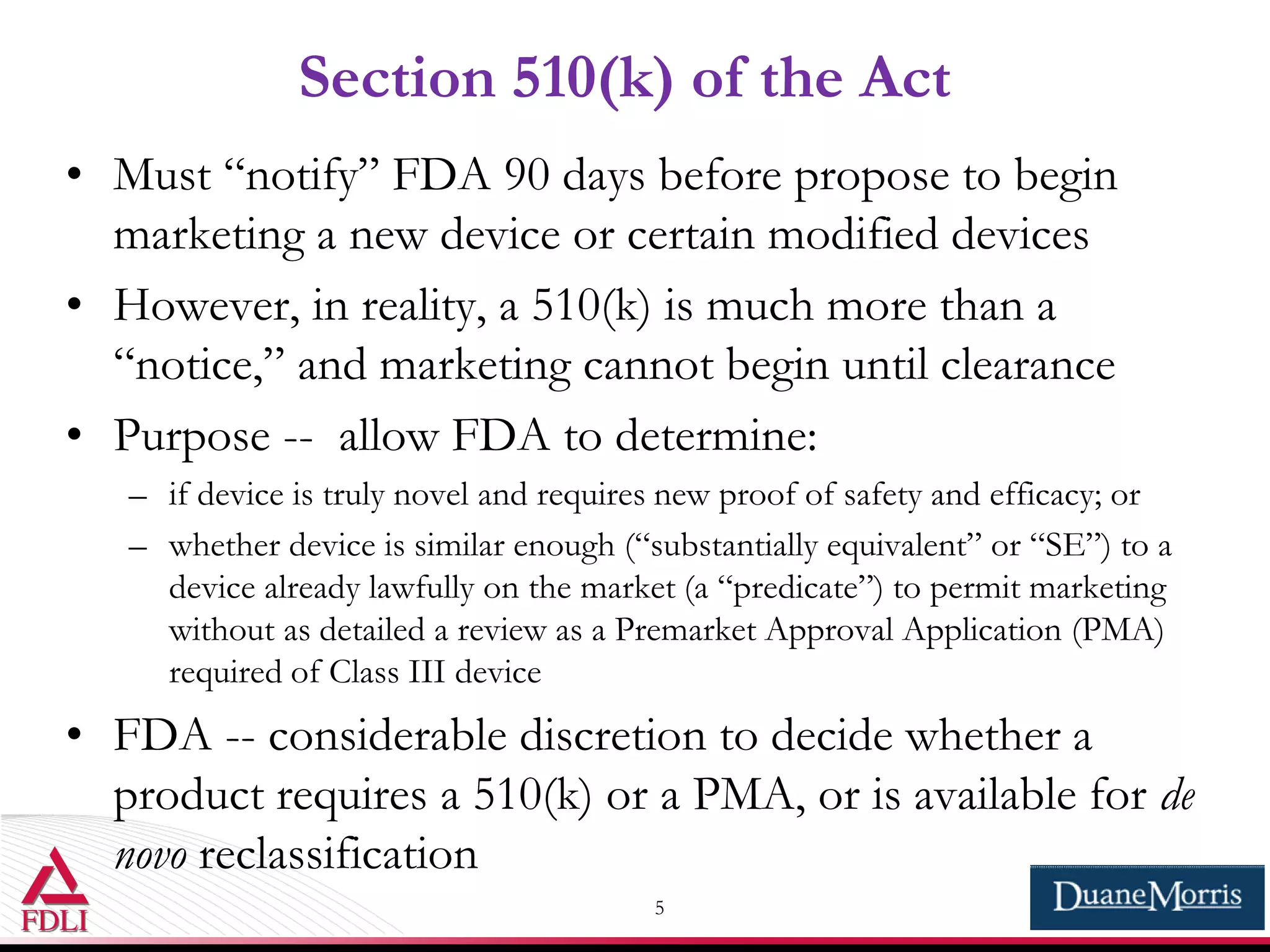 Premarket Notification The 510(k) Process | PDF