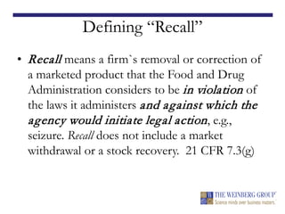 Recalls: The First Smoke of A Mass Tort -- Overview of a Recall of an ...