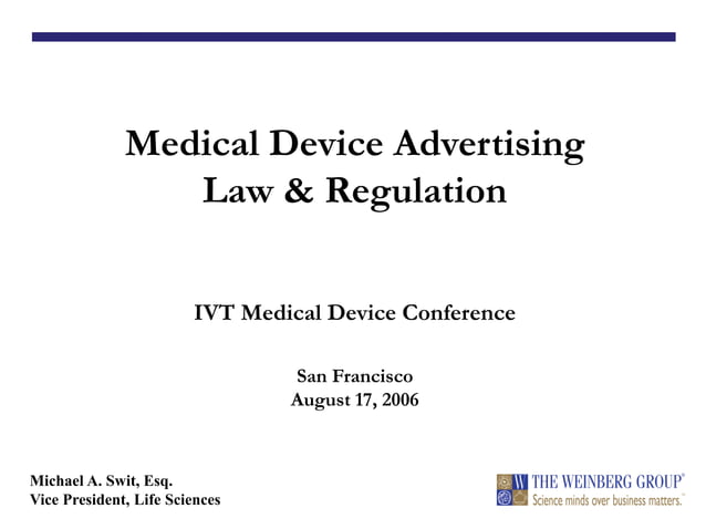 Medical Device Advertising Law & Regulation | PPT | Free Download