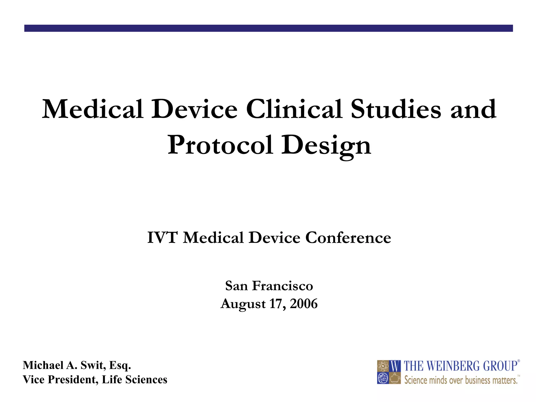 Medical Device Clinical Studies and Protocol Design | PDF