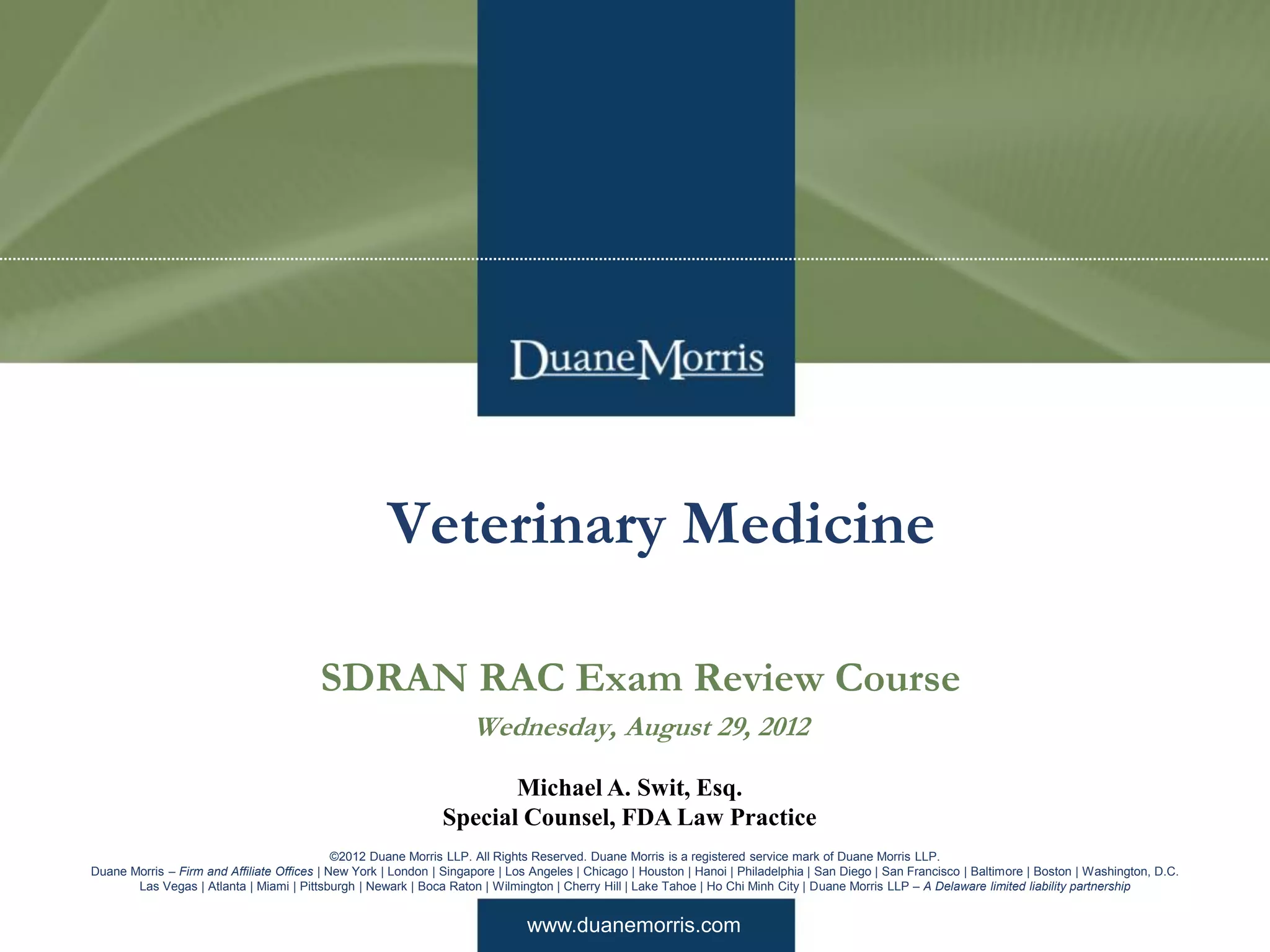 FDA Regulation of Veterinary Medicine | PDF