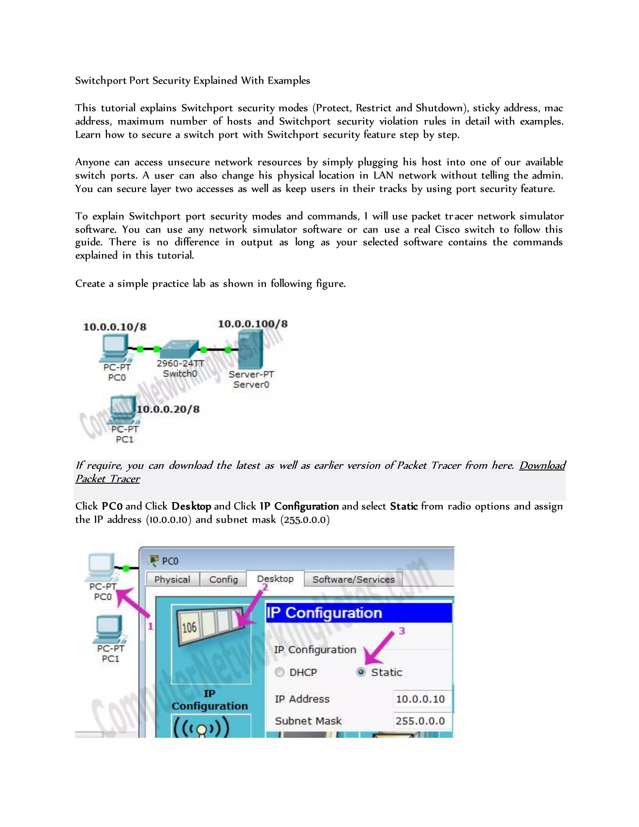 Switchport Port Security Explained With Examples Docx Operating Systems Computer Software