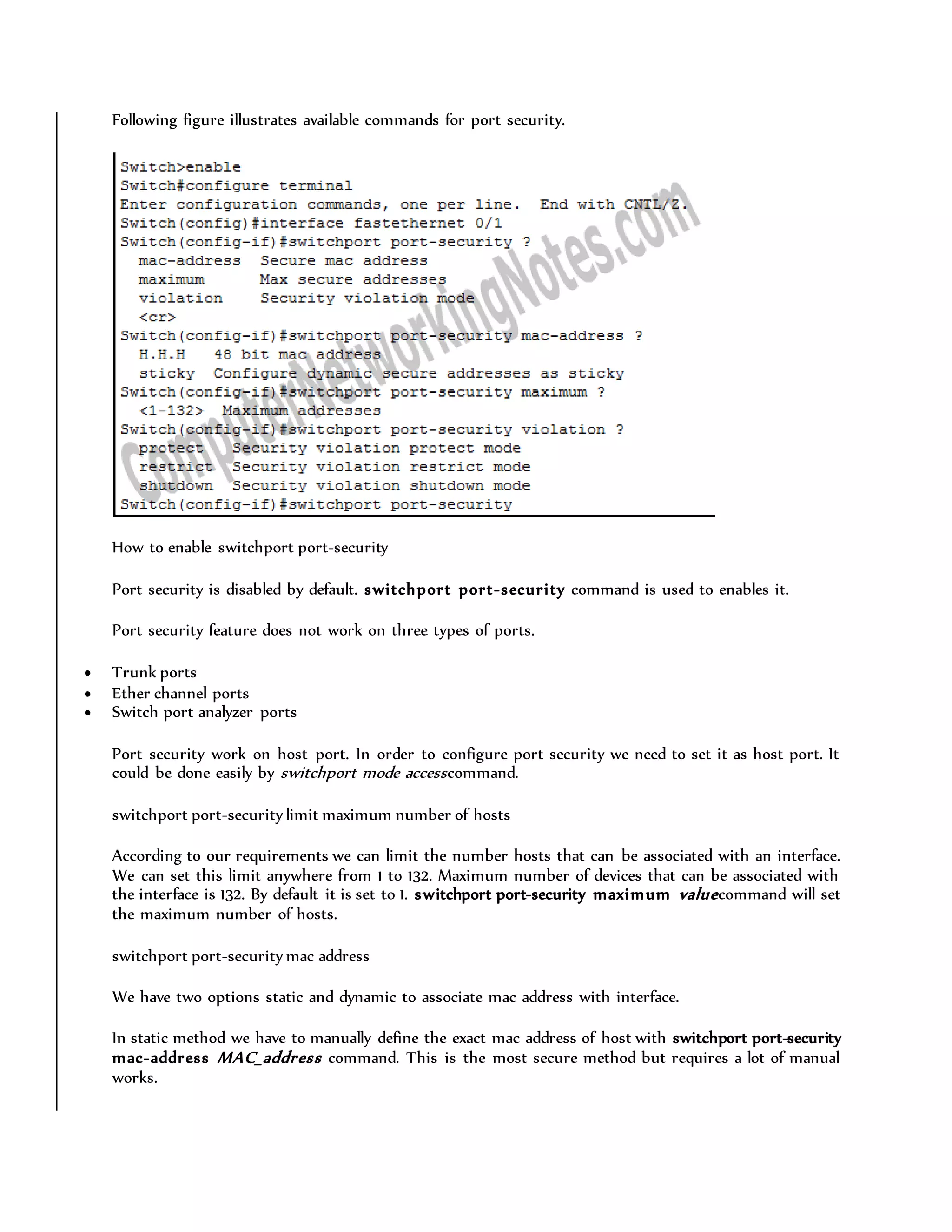 Switchport port security explained with examples | DOCX