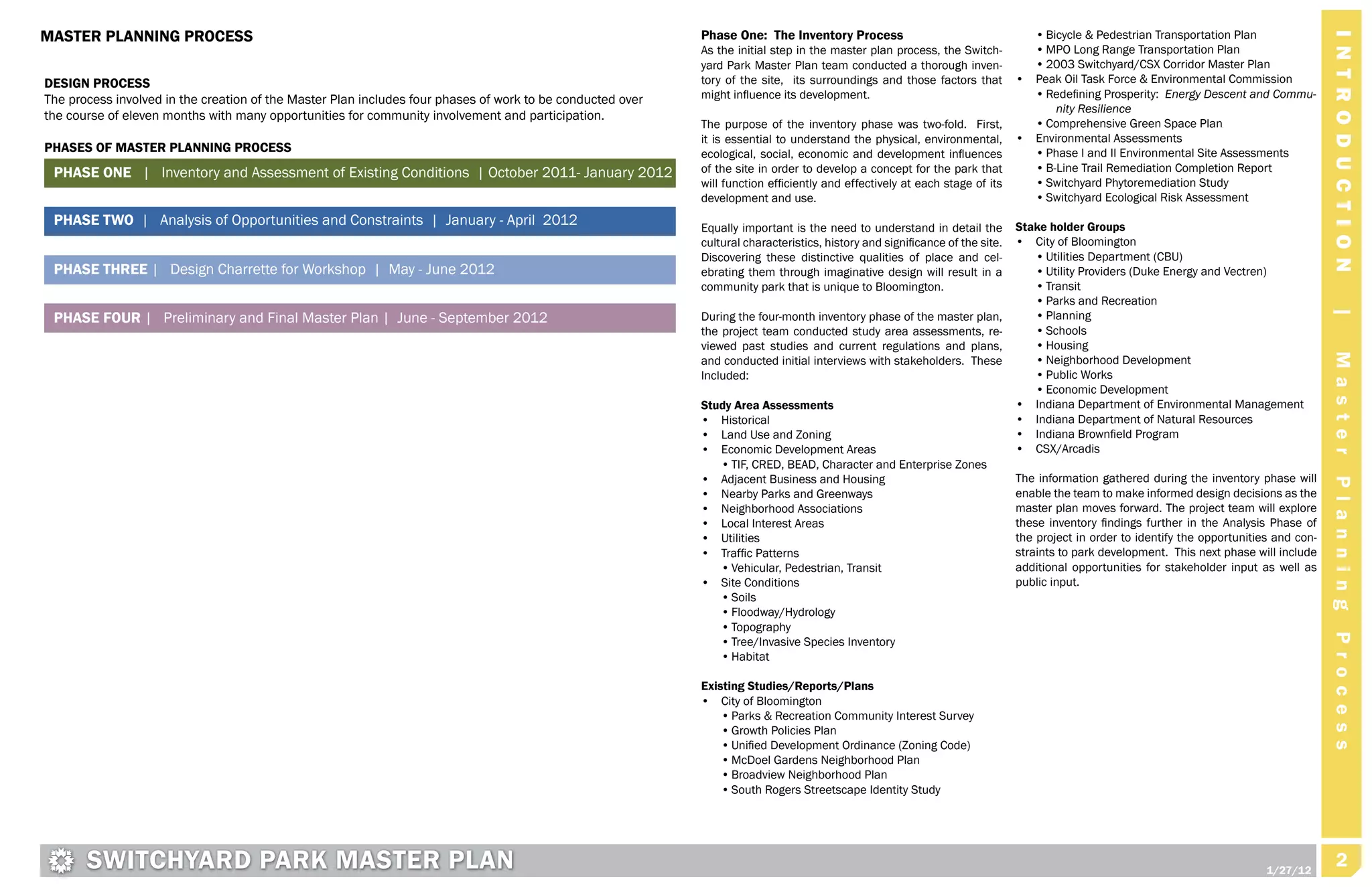 Switchyard Park Master Plan | Inventory Phase | PPT