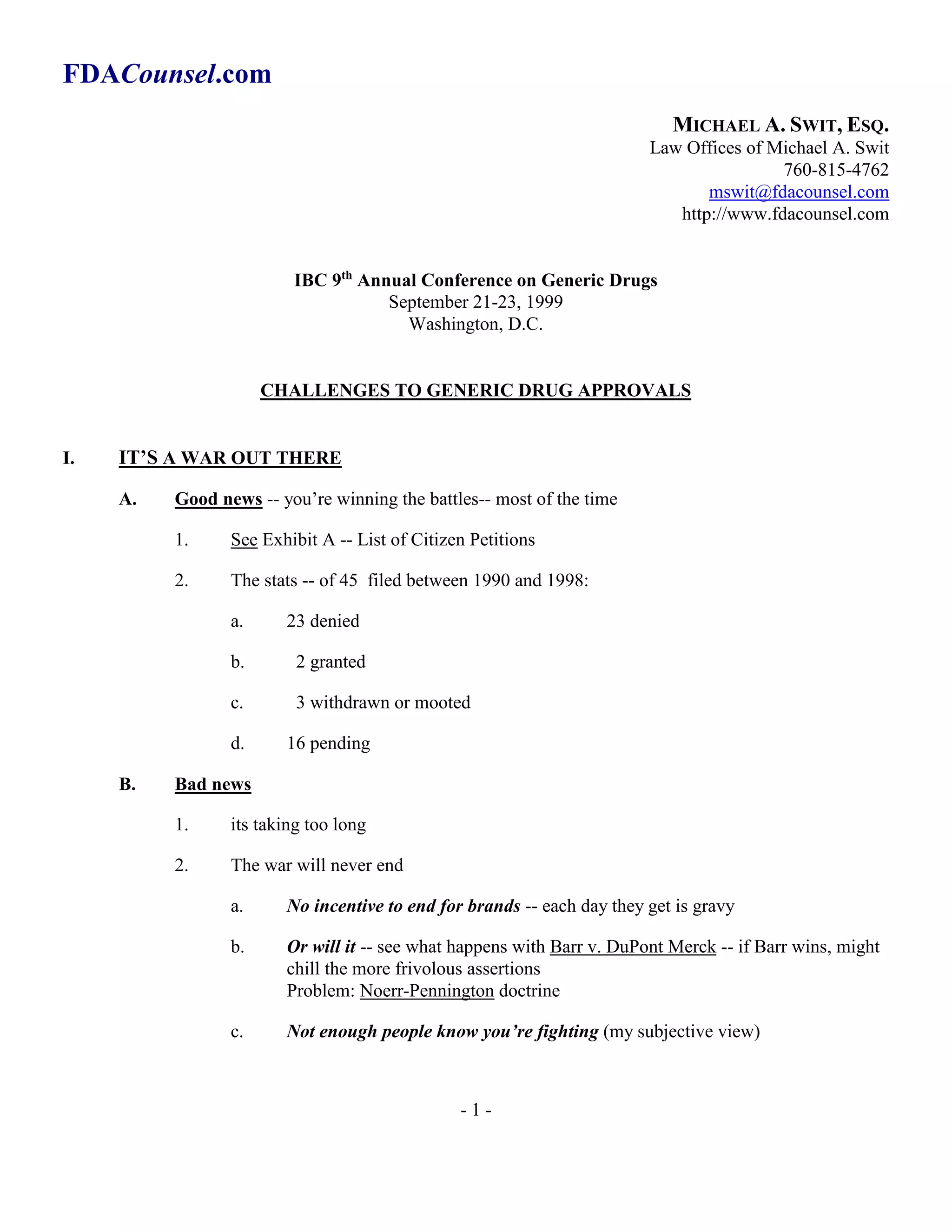 CHALLENGES TO GENERIC DRUG APPROVALS | PDF | Pharmaceutical Industry ...
