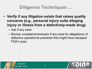 Quality Considerations in Due Diligence for Pharmaceutical Transactions | PDF