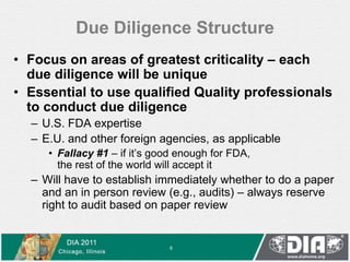 Quality Considerations in Due Diligence for Pharmaceutical Transactions ...