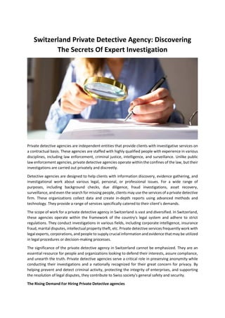 Switzerland Private Detective Agency: Discovering The Secrets Of Expert ...