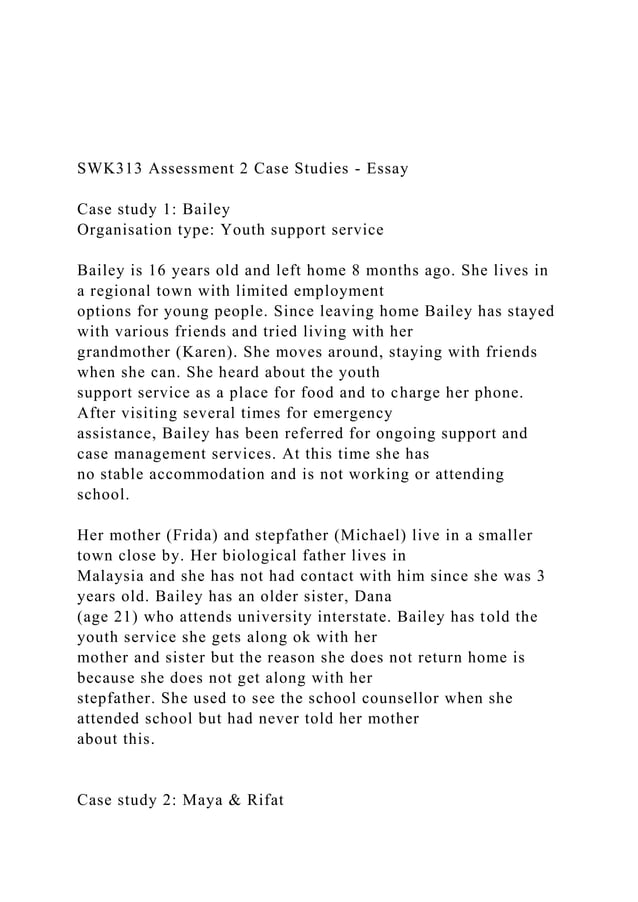 SWK313 Assessment 2 Case Studies - Essay Case study 1 Ba.docx