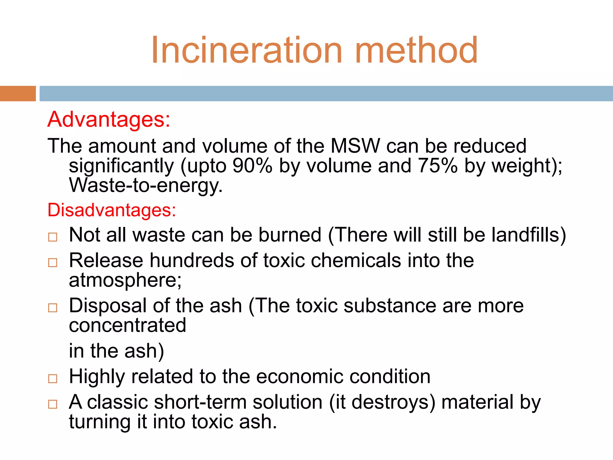 Incineration method of solid waste disposal | PPTX