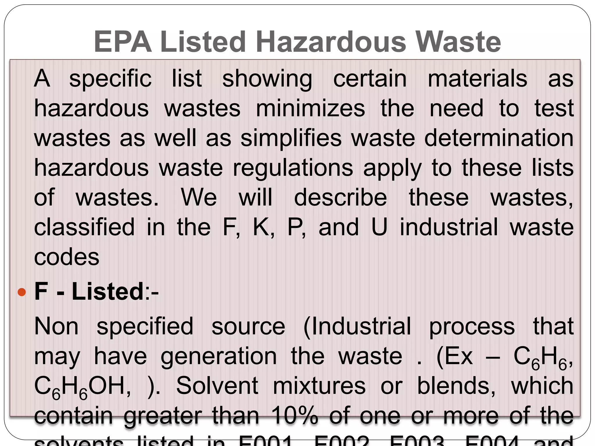 Classification, Characterization & Identification of Hazardous Waste | PPTX