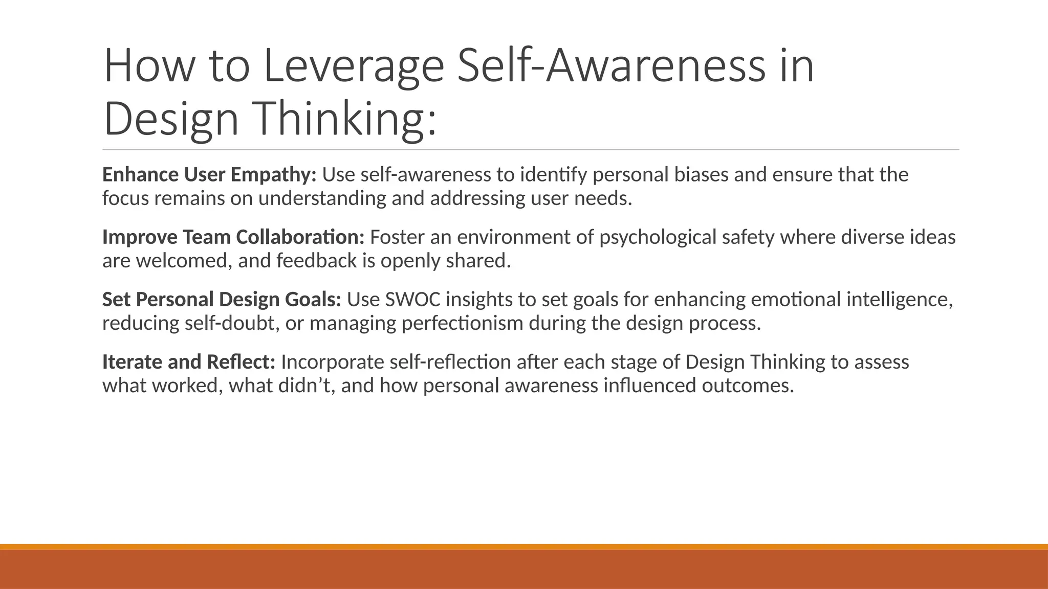 SWOC ANALYSIS FOR SELF AWARENESS IN DESIGN THINKING.pptx