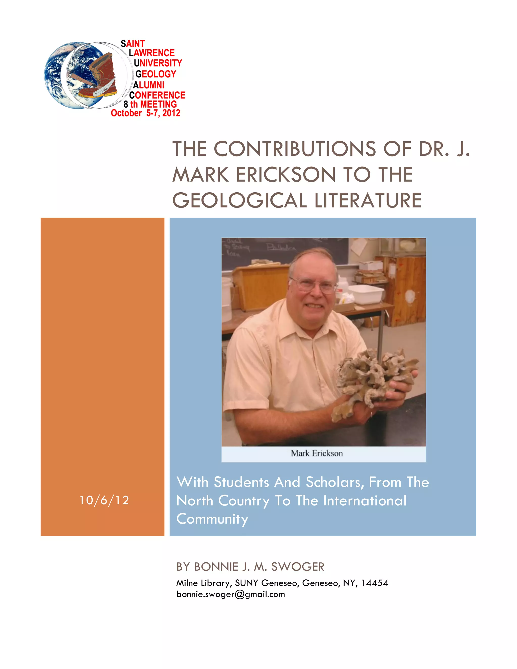 The Contributions of Dr. J. Mark Erickson to the Geological Literature ...