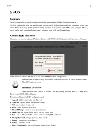 SwOS (MikroTik Switch OS) Administration Guide | PDF