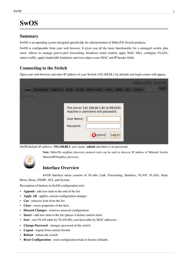 SwOS (MikroTik Switch OS) Administration Guide | PDF | Internet | Computing